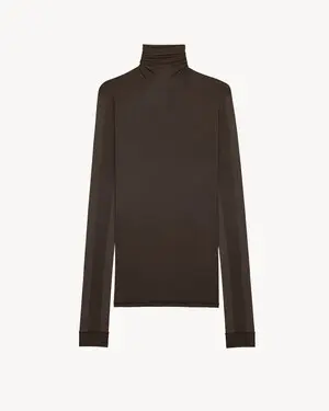 Saint Laurent Turtleneck Top In Stretch Jersey - Marron Fonce