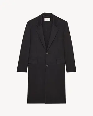 Saint Laurent Coat In Double-face Wool And Cashmere Felt - Anthracite