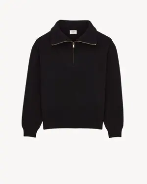 Saint Laurent Half-zip Sweater In Rib-knit Wool - Noir