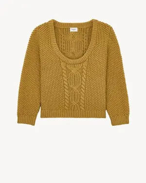 Saint Laurent Wool Knit Scoop Neck Sweater - Ocre