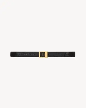 Saint Laurent La 66 Belt In Crocodile-embossed Leather - Black