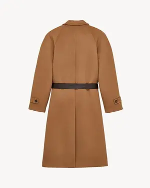 Saint Laurent Belted Balmacaan In Double-face Wool