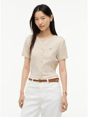 Tommy Hilfiger Button-front Favorite T-shirt - Beige