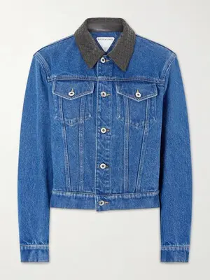 Bottega Veneta Intrecciato Leather Trimmed Denim Jacket - Blue