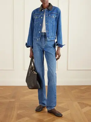 Bottega Veneta Intrecciato Leather-trimmed Denim Trucker Jacket - Blue