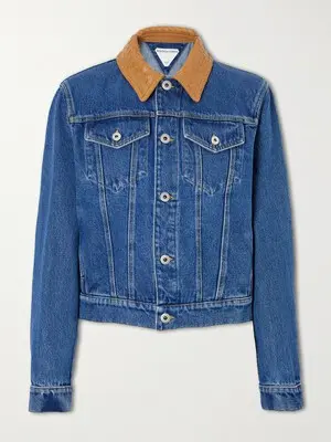 Bottega Veneta Intrecciato Leather-trimmed Denim Trucker Jacket - Blue