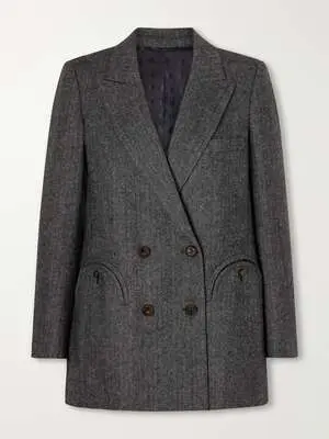 BLAZÉ MILANO Everyday Double-breasted Herringbone Wool-blend Blazer - Gray