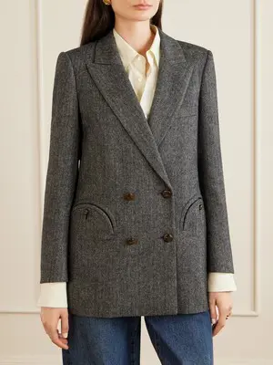 BLAZÉ MILANO Double-breasted Herringbone Wool-blend Blazer