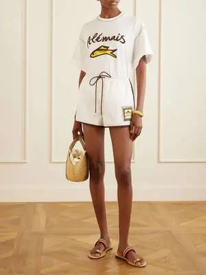 ALEMAIS Scuba Embroidered Cotton-jersey T-shirt - Ivory