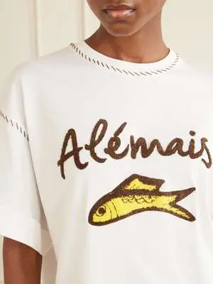 ALEMAIS Scuba Embroidered Cotton-jersey T-shirt - Ivory