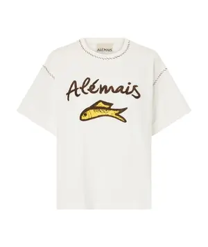 ALEMAIS Scuba Embroidered Cotton-jersey T-shirt - Neutrals