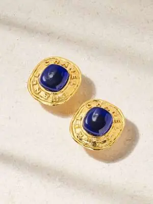 SUSAN CAPLAN Chanel Vintage 1987 Gold-plated Gripoix Crystal Clip Earrings - Blue