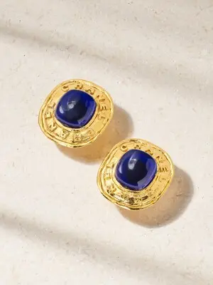 SUSAN CAPLAN Chanel Vintage 1987 Gold-plated Gripoix Crystal Clip Earrings - Blue