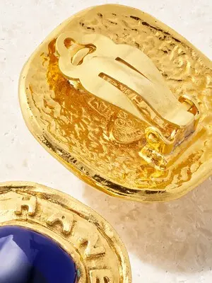 SUSAN CAPLAN Chanel Vintage 1987 Gold-plated Gripoix Crystal Clip Earrings