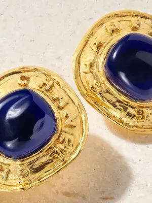 SUSAN CAPLAN Chanel Vintage 1987 Gold-plated Gripoix Crystal Clip Earrings