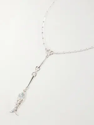 LOREN STEWART Sterling And Aquamarine Fish Pendant Necklace