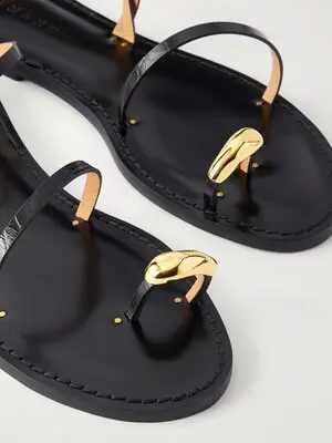 AMANU The Marrakech Embellished Leather Flats - Black