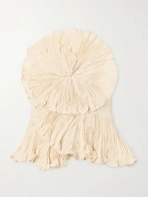 ANDRES OTALORA Imara Strapless Appliquéd Pleated Linen Top - Neutrals