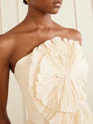 ANDRES OTALORA Imara Strapless Appliquéd Pleated Linen Top