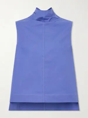 Brandon Maxwell Finn Cotton Poplin Sleeveless Turtleneck Blouse - Blue