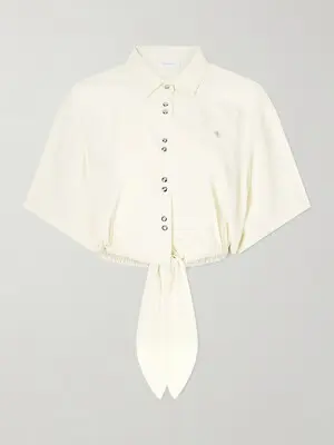 Rabanne Cropped Crepe De Chine Blouse With Logo Embellishment - Yellow