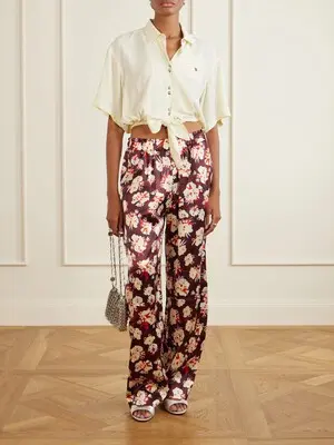 Rabanne Cropped Crepe De Chine Blouse With Logo Embellishment - Yellow