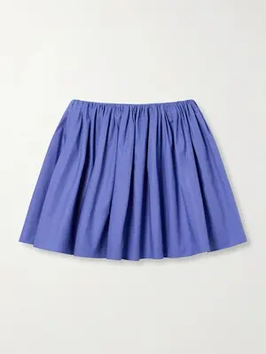 Brandon Maxwell Hadley Gathered Cotton-blend Poplin Mini Skirt - Blue