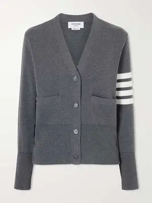 Thom Browne Grosgrain-trimmed Striped Cotton Cardigan - Gray