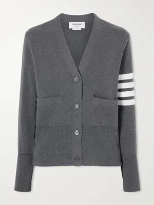 Thom Browne Grosgrain-trimmed Striped Cotton Cardigan - Gray