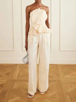 ANDRES OTALORA Ancestra Pleated Linen Wide-leg Pants
