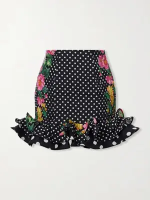 Charo Ruiz Ibiza Alameda Ruffled Floral And Polka-dot Mini Skirt - Black