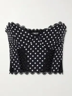 Charo Ruiz Ibiza Cropped Embroidered Polka-dot Cotton-blend Top - Black