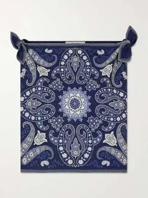 Sea Emilina Knotted Printed Linen And Cotton-blend Tank - Navy