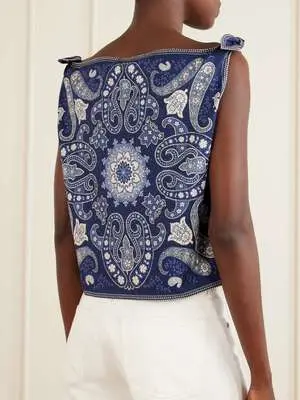 Sea Emilina Knotted Printed Linen And Cotton-blend Tank