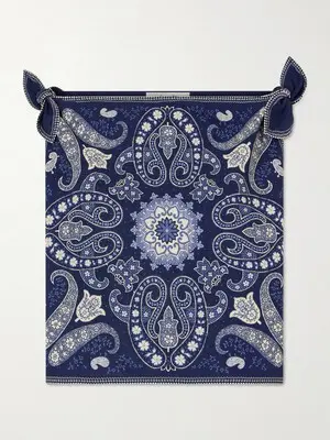 Sea Emelina Knotted Printed Linen And Cotton-blend Tank - Navy