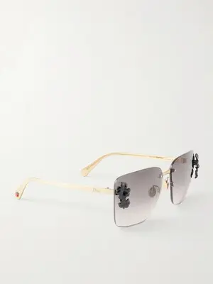 Dior Tone Clover Square Frame Sunglasses - Gold