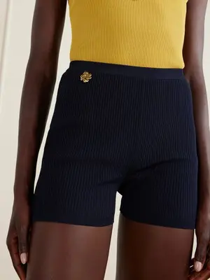 Saint Laurent Ribbed Stretch-jersey Logo Embellished Shorts
