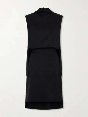 Brandon Maxwell The Noa Gathered Wool-twill Turtleneck Mini Dress - Black