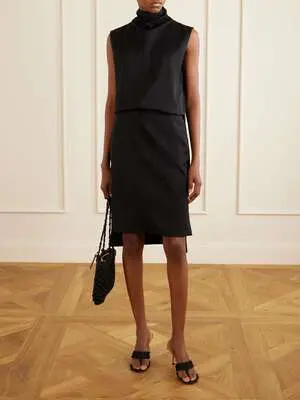 Brandon Maxwell The Noa Gathered Wool-twill Turtleneck Mini Dress