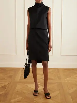 Brandon Maxwell Noa Gathered Wool-twill Turtleneck Mini Dress