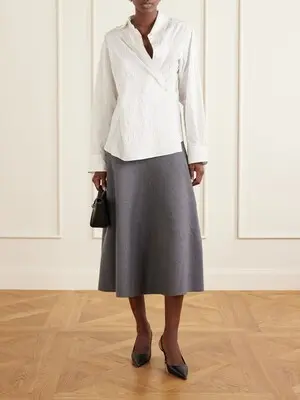 Brandon Maxwell Miller Wool Midi Skirt - Gray