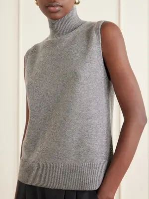 Brandon Maxwell Bruno Wool And Cashmere-blend Turtleneck Tank - Gray