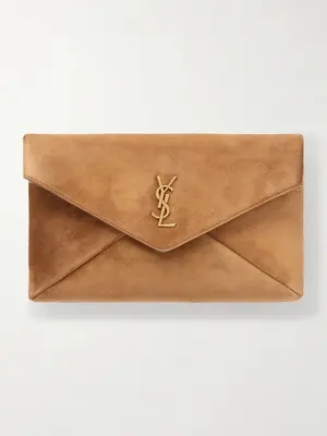Saint Laurent SAINT LAURENT Cassandre Suede Clutch Brown