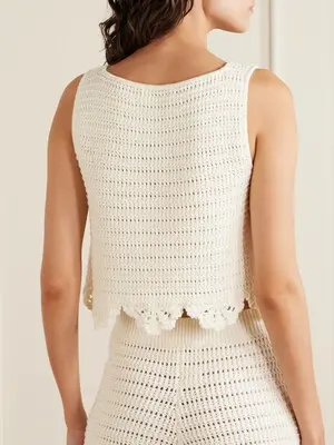 Chloé Crocheted Cotton Cropped Top With Appliqu - White