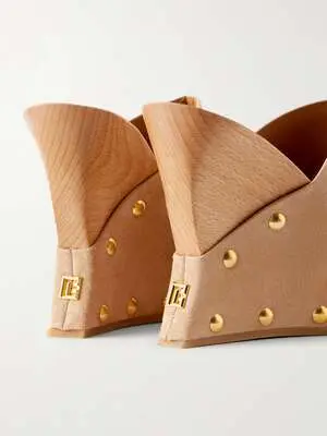 Balmain Suede Wedge Clogs