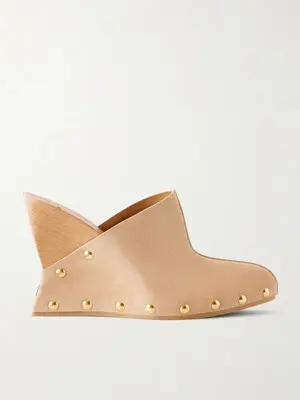 Balmain Suede Wedge Mules - Neutrals