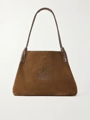 Etro Libra Suede Tote With Leather Trim - Green