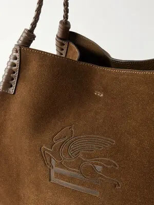 Etro Libra Suede Tote With Leather Trim - Green