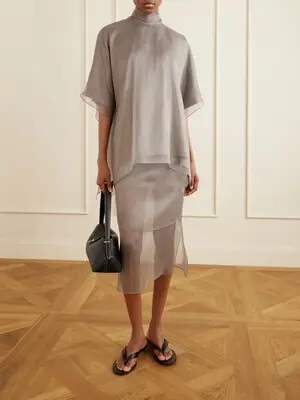 Brandon Maxwell The Brett Silk-organza Midi Skirt - Gray