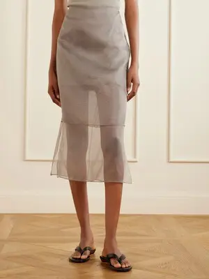 Brandon Maxwell The Brett Silk-organza Midi Skirt - Gray